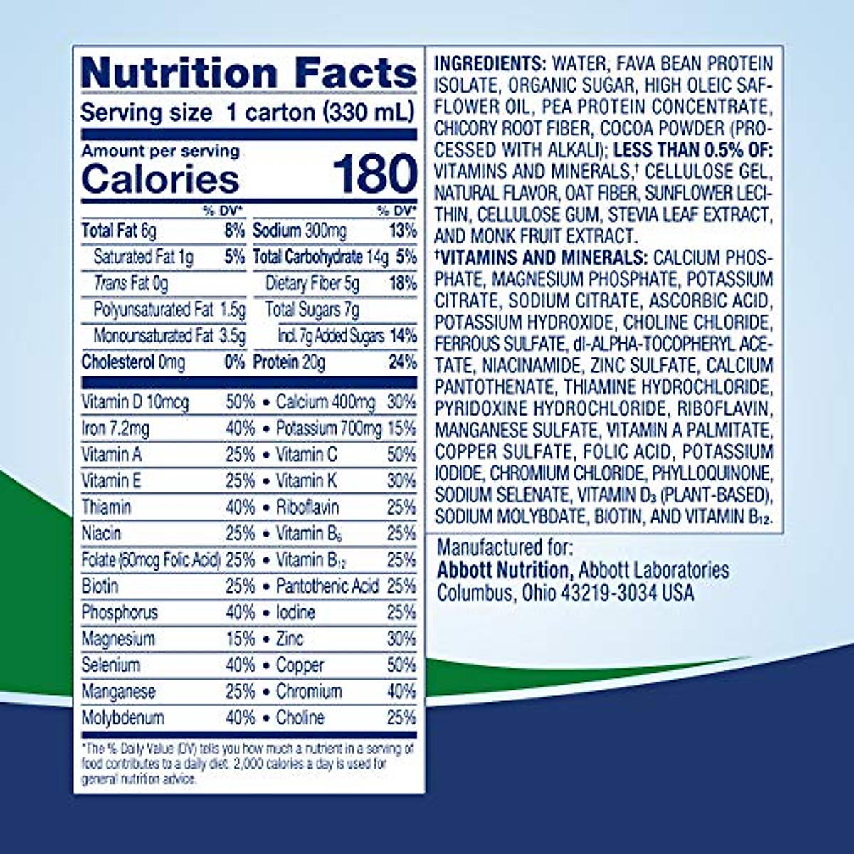 Ensure 100% Plant-Based Vegan Protein Nutrition Shakes with 20g Fava Bean and Pea Protein, Chocolate, 11 Fl Oz, 12 Count