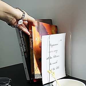 Clear Plastic Acrylic Bookends, 2 PC Bookends for Shelves Organizer Bookshelf Heavy Duty Book Ends and Desktop Organizer Book Stoppers Decorative Bedroom Library Office School Supplies Stationery Gift