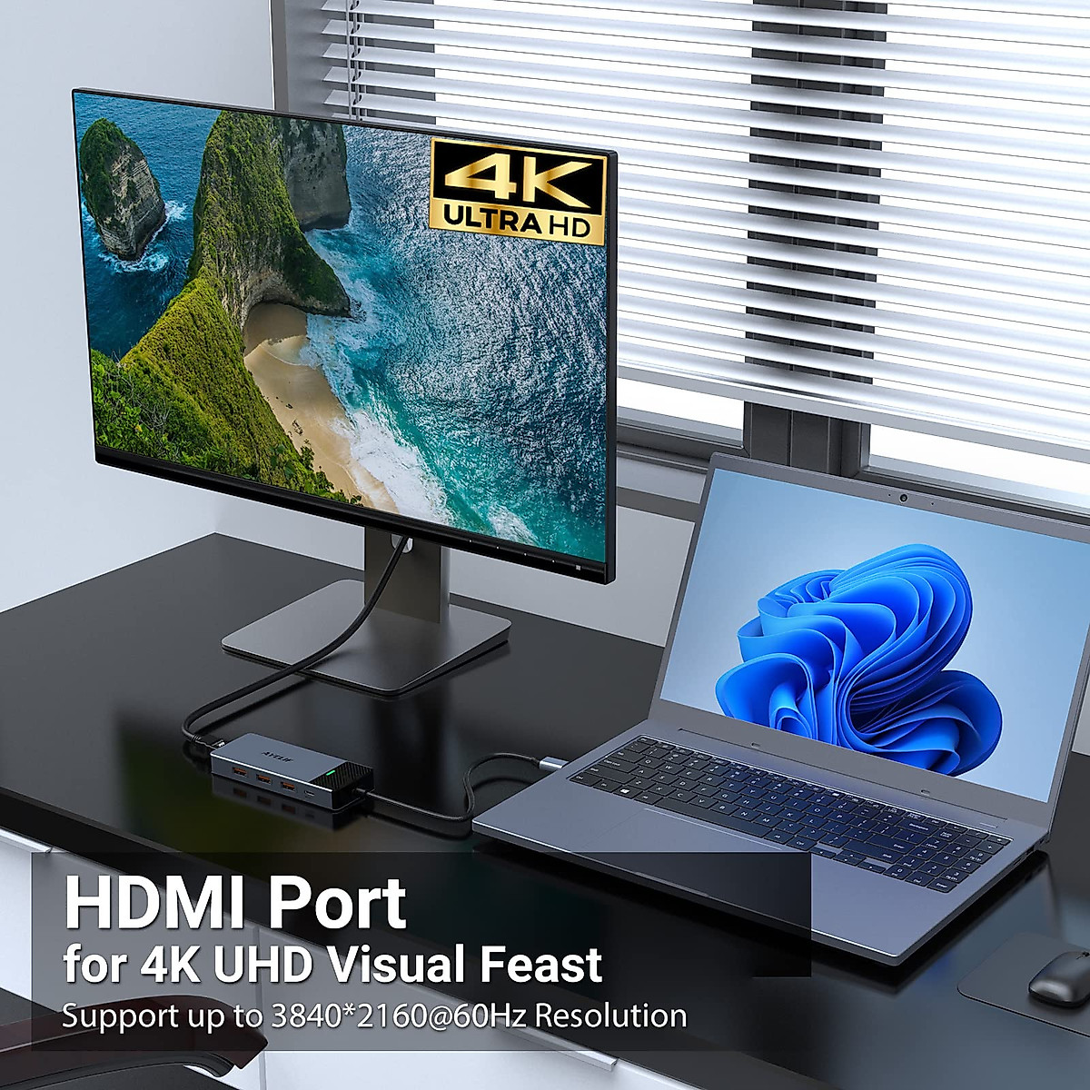 5 in 1 USB C Hub 3.2 Gen 2 10 Gbit/s, USB C Adapter with 4K@60Hz HDMI + 3*USB 3.2 Gen 2 +100W PD, Multiport USB 3.2 Hub for MacBook, Mac Pro, Mac Mini, iMac, Surface Pro, XPS, PC, Flash Drive