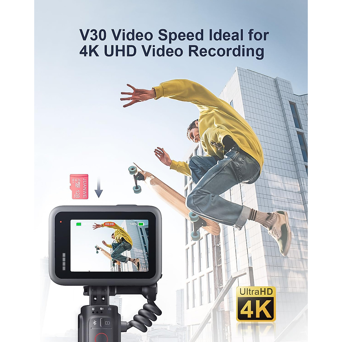 JUANWE 128GB Micro SD Card 2 Pack microSDXC Memory Card with SD Adapter C10 U3 A1 V30 Memory Card SD Card Pink, 128GB