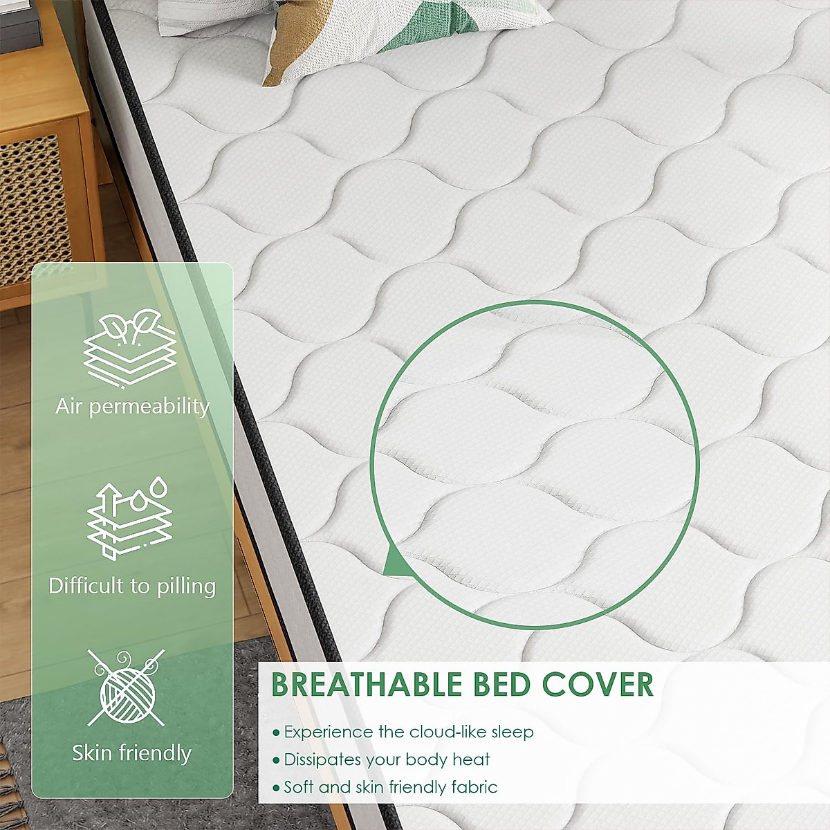 PayLessHere 10 Inch Innerspring Queen Mattress Medium Firm Hybrid Mattress with Removable Cover CertiPUR-US Certified Bed-in-a-Box Pressure Relief Foam Mattress,White