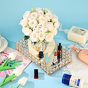 Perfume Trays for Dresser,Modern Skincare Crystals Mirrored Tray, Small Glass Tray, Mirror Vanity Trays Perfume Organizer Trays for Makeup,Jewelry，Cosmetic, Home Decor Counter Perfume Tray