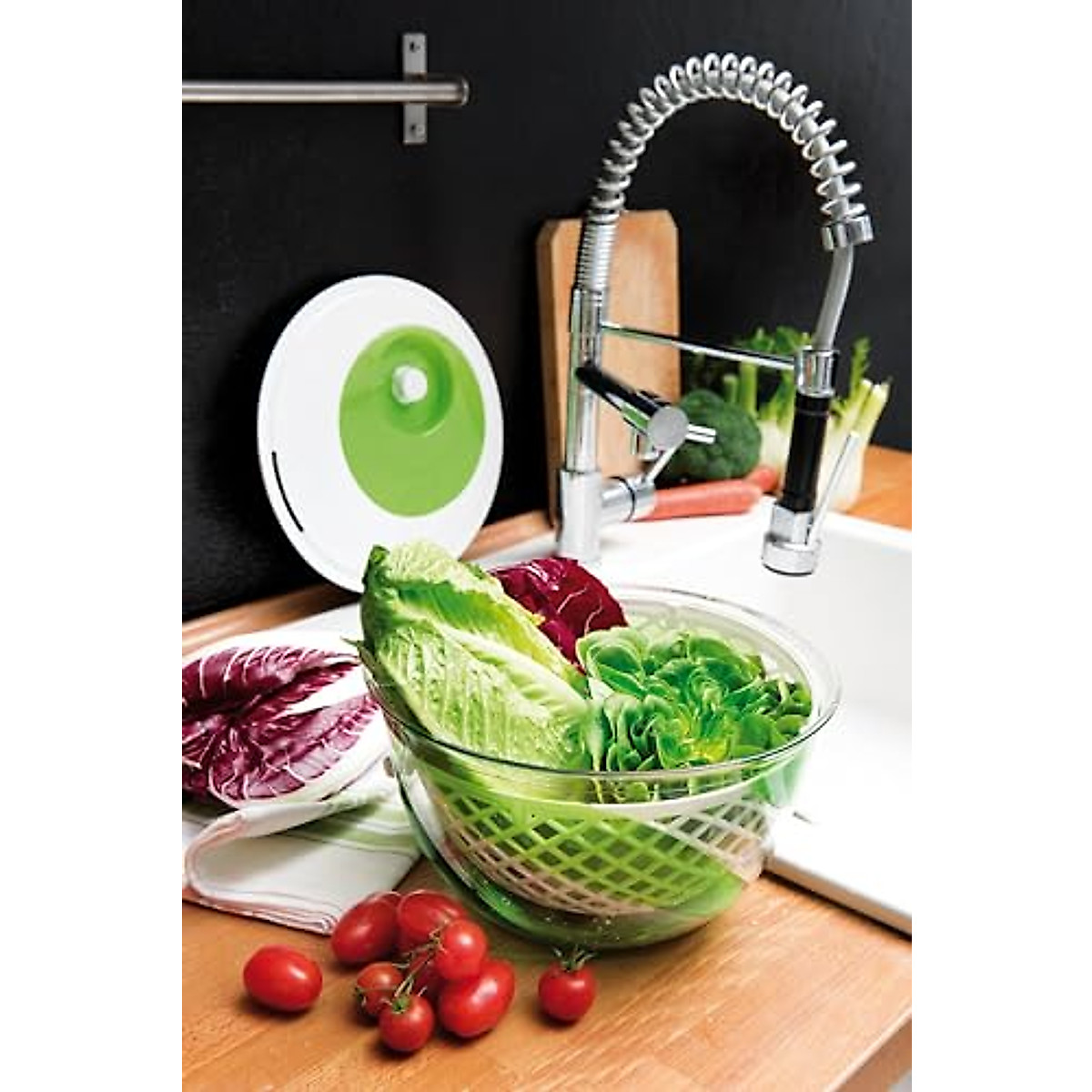 Snips Spin, Drain & Serve Salad Spinner 5 Quart, Green