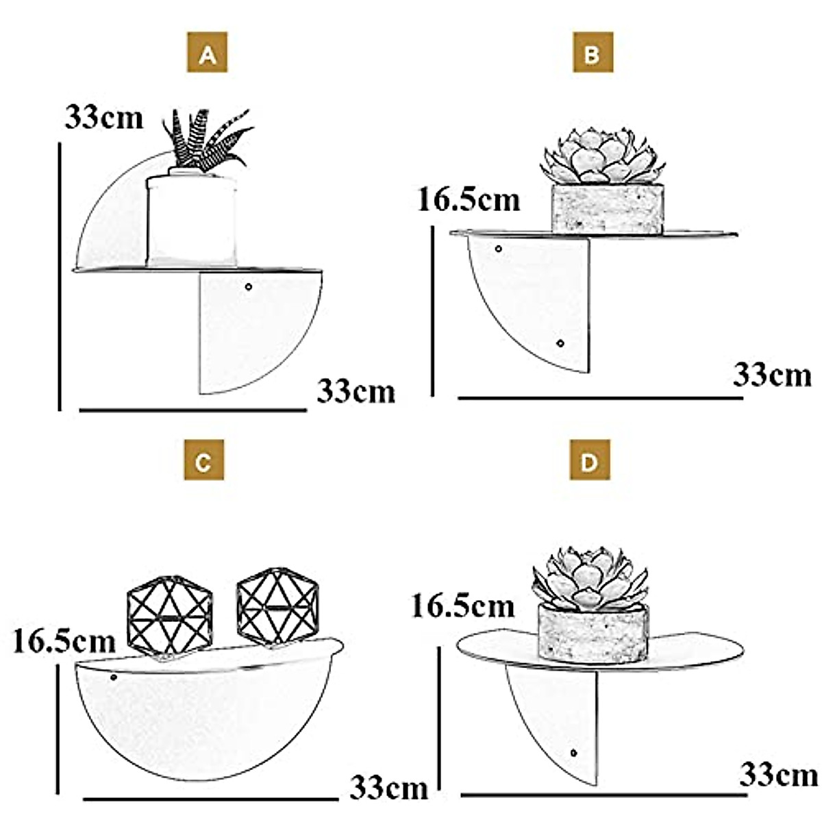 QUYONG Craft Floating Corner Shelf, European Background Metal Wall Solid Iron Decoration ​Wall Hanging Storage Rack for Home Office Restaurant,Gray,B