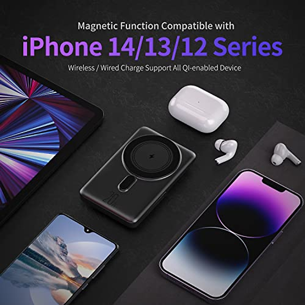 Magnetic Wireless Power Bank, Max 15W, 10000mAh Portable Charger with USB-C, Slim PD 20W Fast Charging Mag-Safe Battery Pack with LED Display and Foldable Stand for iPhone 14/13/12 Pro/Mini/Pro Max