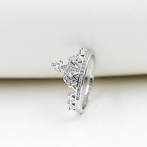 Uloveido Women Crown Tiara Rings Queen Exquisite Platinum Plated Princess Tiny CZ Accented Wedding Promise Bridal Rings (Platinum plated, 10)