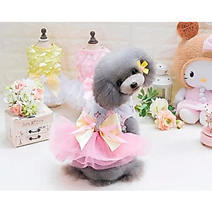 Clopon Dog Dress Puppy Birthday Clothes for Medium Yorkie Dogs Christmas Tiny Girl Floral Princess Dress L