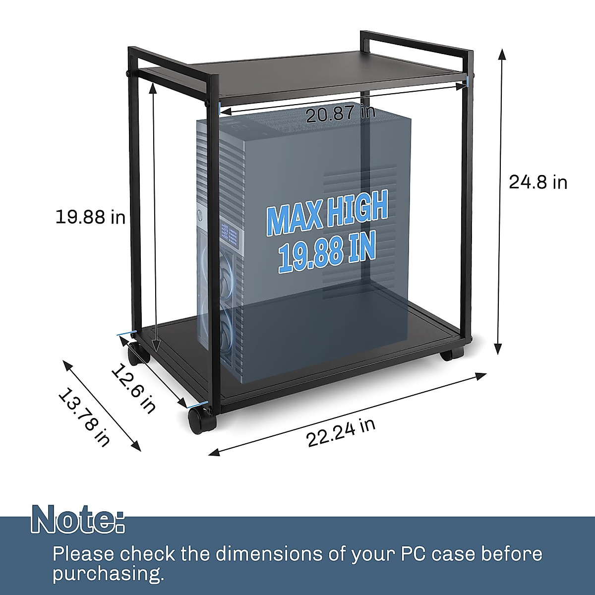 Liitrton Computer Tower Stand, 2-Tier CPU Stand PC Stand with Lockable Wheels Under Desk for Office Home (L)