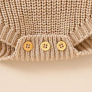 Newborn Baby Girl Boy Knit Sweater Romper Neutral One Piece Bodysuit Pullover Fall Winter Clothes (Hat Khaki, 0-3M)