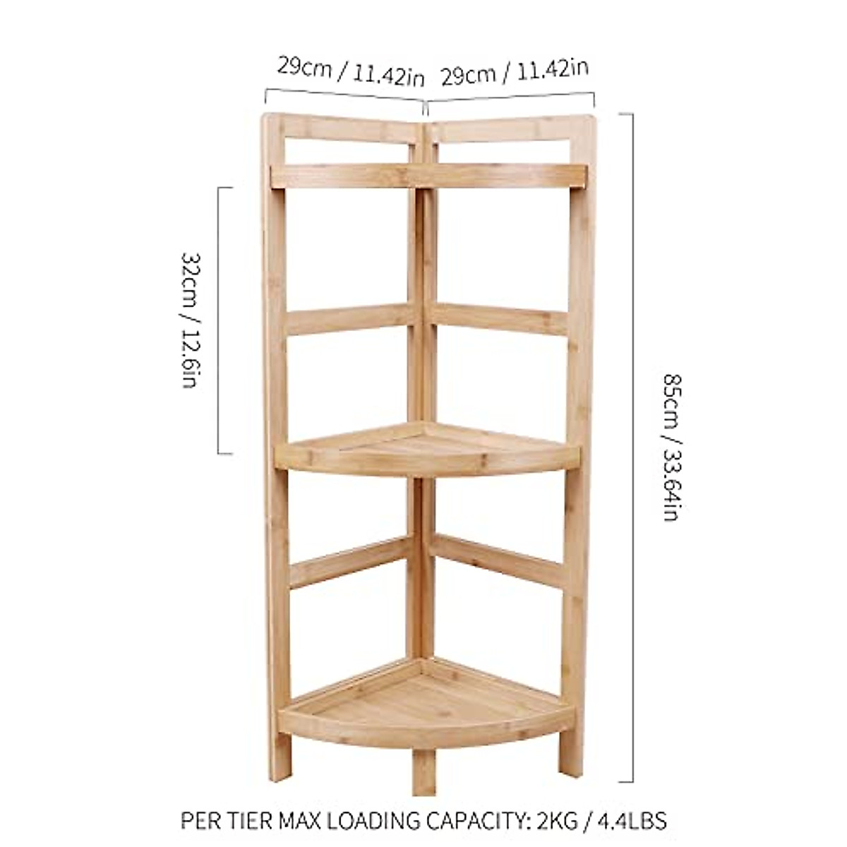 GREEHOMEDE 3 Tier Bamboo Corner Shelf Storage Rack, Free Standing Corner Rack Multipurpose Shelving Unit, Living Room Bathroom Kitchen Shelf Storage, 33.5''