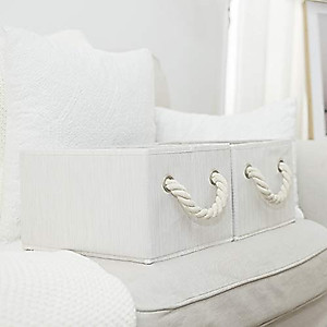 Foldable Fabric Storage Bin w/Cotton Rope Handles, Ivory (11L), 2-Pack