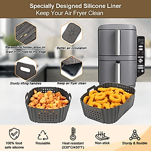 BYKITCHEN Silicone Air Fryer Liners for Ninja SL401/DZ201/DZ401/DZ550 Double Stack 2 Basket Air Fryer, Rectangle Perforated Dual Air Fryer Silicone Liners, Ninja DoubleStack XL Air Fryer Accessories