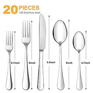 20 Pieces Silverware Flatware Set, Stainless Steel Cutlery Forks Spoons Service for 4 set, Elegant Utensil Tableware Sets for Eating, Zocy Serving for Kitchen and Hotel