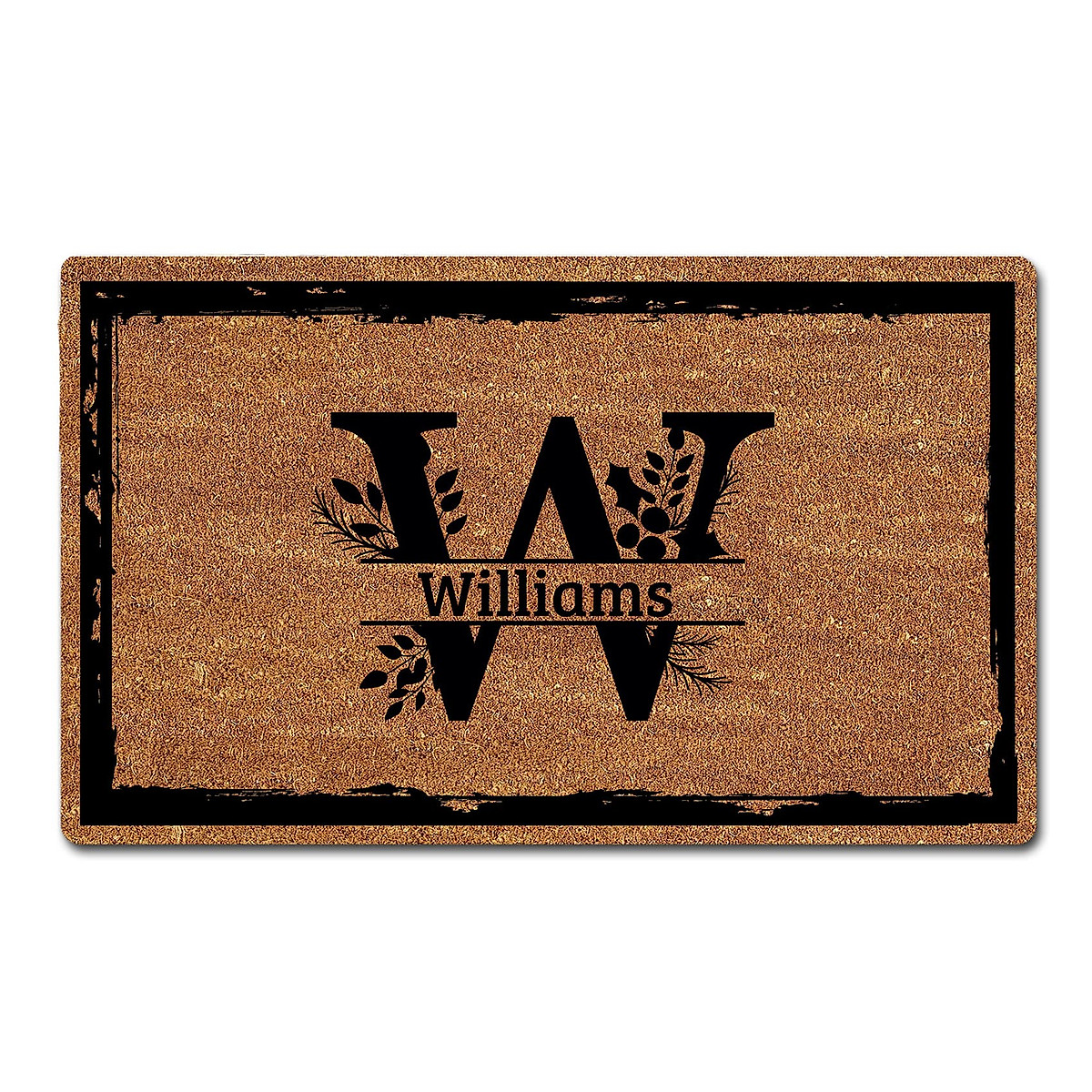 Custom Last Name Doormat Personalized Split Monogram Initial Letter Floor Mat Decorative Entrance Door Mats Non-Slip Rubber Indoor Outdoor Home Office Rug Housewarming Gifts
