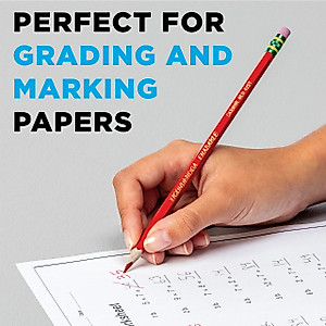 Ticonderoga Erasable Checking Pencils with Eraser, Pre-sharpened, Red, 12-Pack (14259)