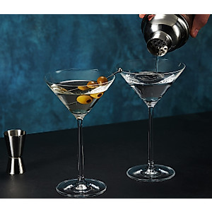 Godinger Cocktail Shaker Set and Martini Glasses Bar Set, Stainless Martini Shaker with Stemmed Cocktail Glasses and Double Jigger, 4 Piece Gift Set