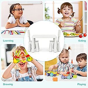 Costzon Kids Table and Chair Set, 3 Piece Plastic Children Activity Table for Reading, Drawing, Snack Time, Arts Crafts, Preschool, Kindergarten & Playroom, Easy Clean, Toddler Table & Chair (White)