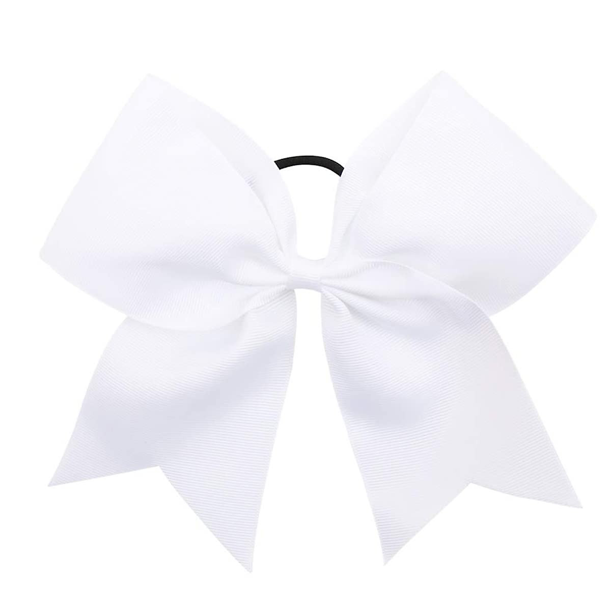 Cheer Bows, Caenagrion 18 PCS 8" Large White Cheer Hair Bows Ponytail Holder Elastic Band Handmade for Cheerleaders Teen Girls College Sports (White)