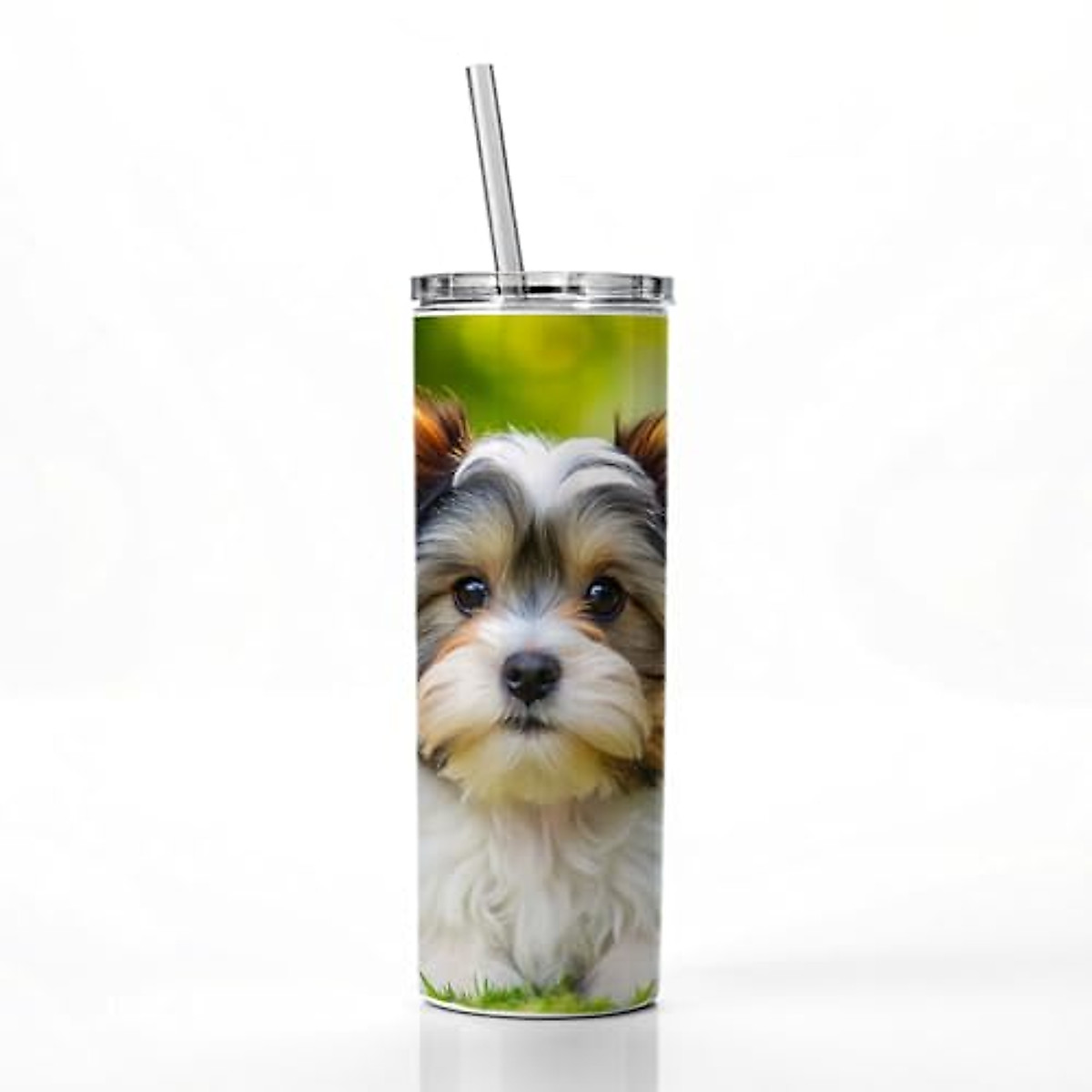 Biewer Terrier Dog Puppy Photo Skinny Tumbler 20oz with Straw Insulated Water Bottle Gift