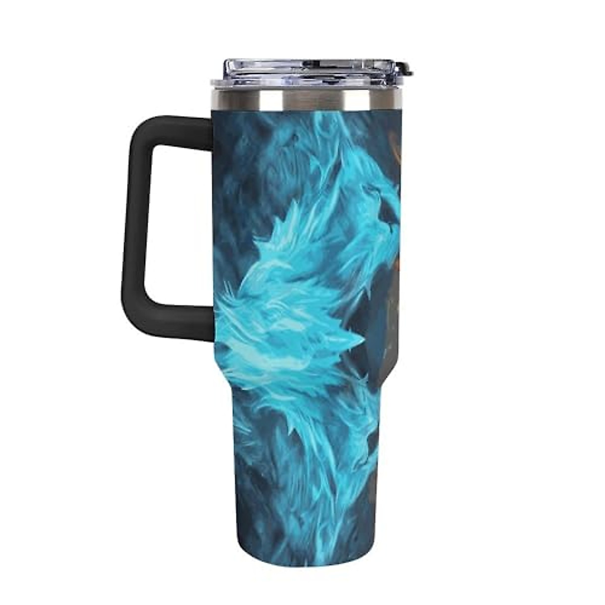 FJWKLRBV Fire Vs Ice Art 40 Oz Water Bottle, Stainless Steel Tumbler with Handle And Straw, Extra Large Insulated Tumbler, Flip Straw Tumblers for Sports, Work, Car, Travel And Weekends