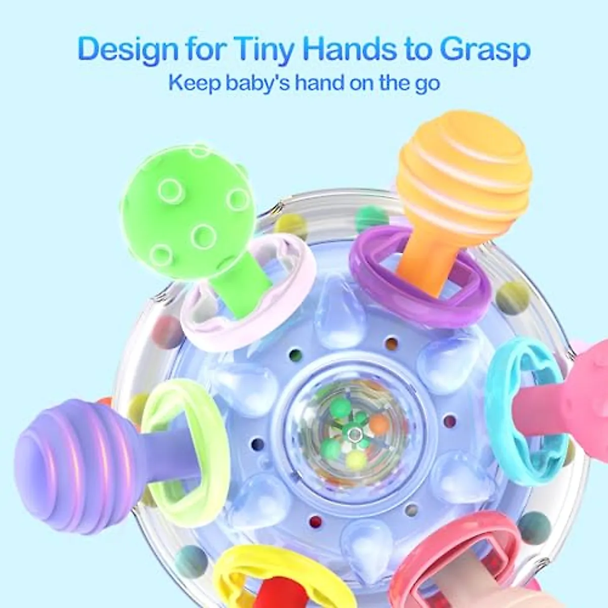 Baby Sensory Teething Toys - Updated Infant Teethers Montessori Toys, Infant Sensory chew rattles Toy Gift for Infant Newborn Boys Girls 0 3 6 9 12 18 Months Shower Gifts Toddler Learning Toys (Blue)