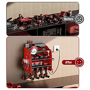 HSicily Power Tool Organizer Wall Mount, 5-Tier Garage Tool Storage with 6-Outlet Charging Station, Drill organizer Wall Mount for Power Tools, Screwdrivers, Wrenches, and Tool Organizers and Storage