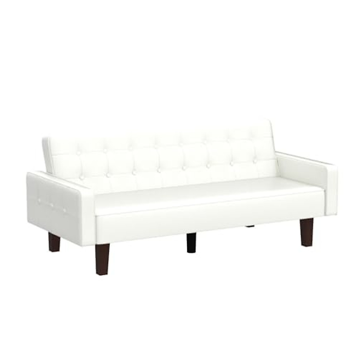 IULULU Futon Sofa Bed, Modern Convertible Faux Leather Sleeper Couch with Armrests for Studio, Office, Apartment, Compact Living, Game Room, Overnight Guests, White
