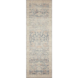 Loloi II Hathaway Collection HTH-02 Denim/Multi 2'-0" x 5'-0", .25" Thick, Accent Rug, Soft, Durable, Printed, Modern, Low Pile, Non-Shedding, Easy Clean, Living Room Rug
