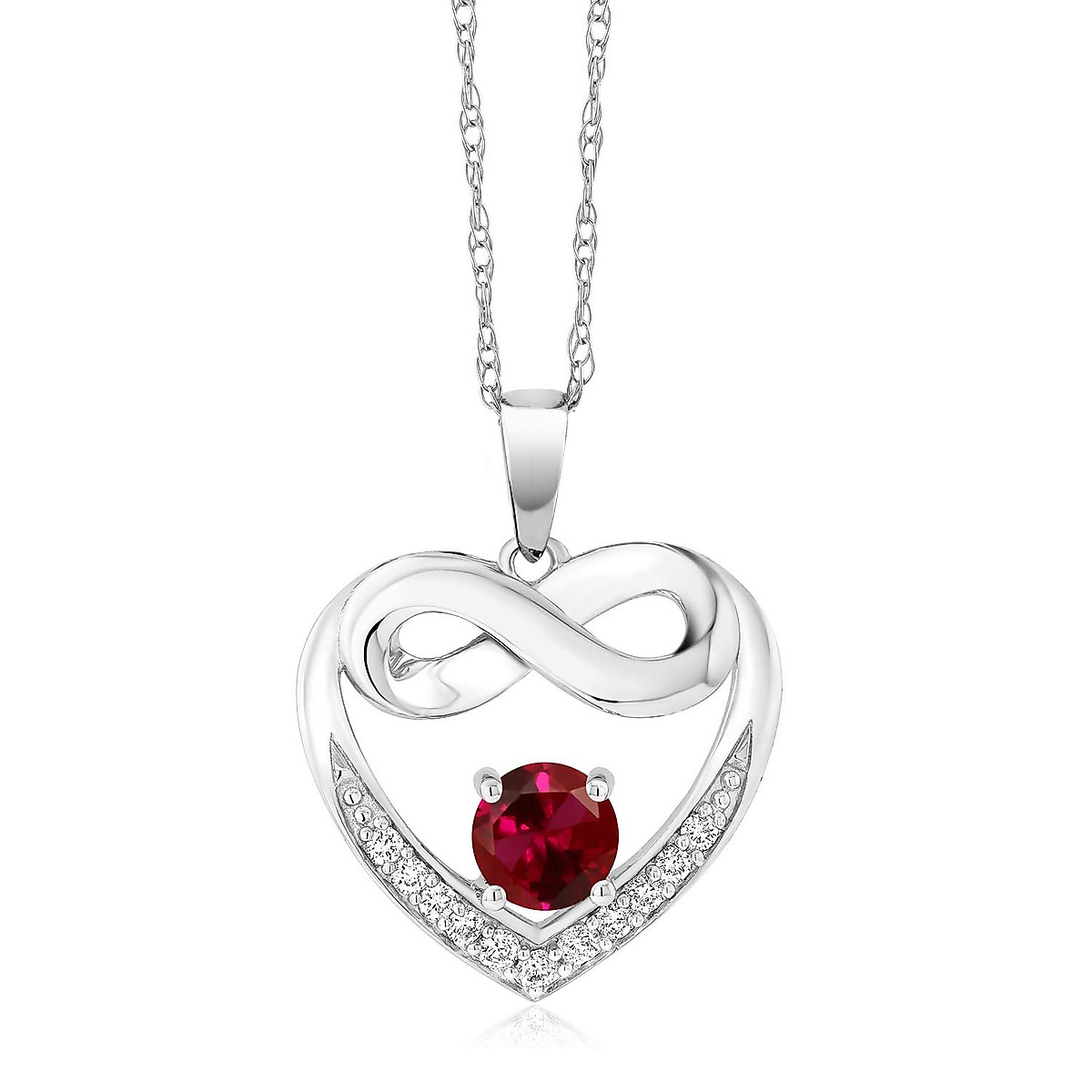 Gem Stone King 10K White Gold 5MM Gemstone Birthstone and White Lab Grown Diamond Infinity Heart Pendant Necklace | Gold Necklace For Women | With 18 Inch Silver Chain