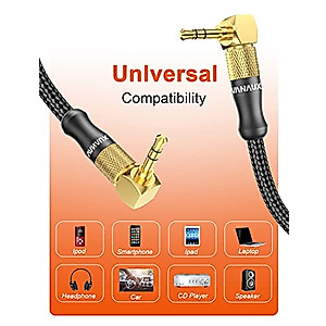 VANAUX 90 Degree Right Angle Aux Cable Male to Male 3.5mm Audio Cable Stereo Aux Cord Compatible with Laptop, Smartphone, Music Player,Tablets,Speakers (3.3feet/1m)