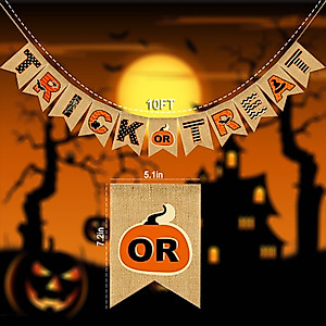 Halloween Banner Happy Trick or Treat Hanging Burlap Banner for Fireplace, Halloween Bunting Garland Banner for Mantle Home Halloween Party Decorations