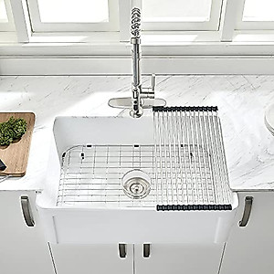 Farmhouse Sink - VOKIM 30 Inch Fireclay White Farmhouse Sink Deep Apron Front Kitchen Sink Single Bowl Handcrafted Farm Sink
