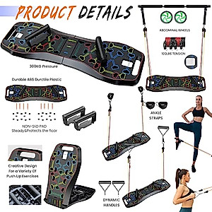 LALAHIGH Portable Exercise Equipment with 22 Gym Accessories, 25 in 1 Push Up Board Fitness,Pushup Board Work from Home Fitness with Resistance Bands, Ab Roller Wheel,Full Body Workout at Home for Men and Women