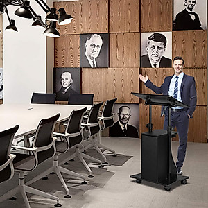 VINGLI Lectern Podium Stand, Mobile Height Adjustable Church Classroom Lecture, Portable Presentation Concert Podium, Reading or Laptop Desk with Edge Stopper, Black