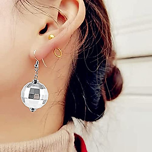 Disco Ball Earrings for Women Disco Earrings for Women Silver Mirrorball Earrings 70s Earrings Easy Match Disco Outfits Women Disco Accessories 70's Halloween Earrings for Women's Costume Accessories