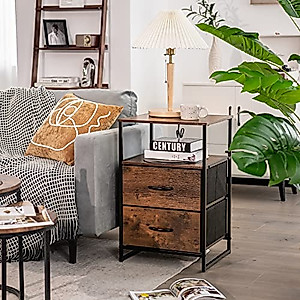 Giantex 2 Drawer Dresser for Bedroom, Tall Nightstand Storage Tower w/Folding and Removable Fabric Drawers, Metal Frame, Closet Organizer, Sofa Side Table for Living Room Beside End Table, Brown (1)