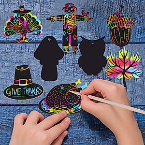 Hohomark Thanksgiving Scratch Off Cards - 24PCS Thanksgiving Crafts for Kids DIY Rainbow Scratch Paper for Thanksgiving Party Thanksgiving Arts and Crafts for Kids