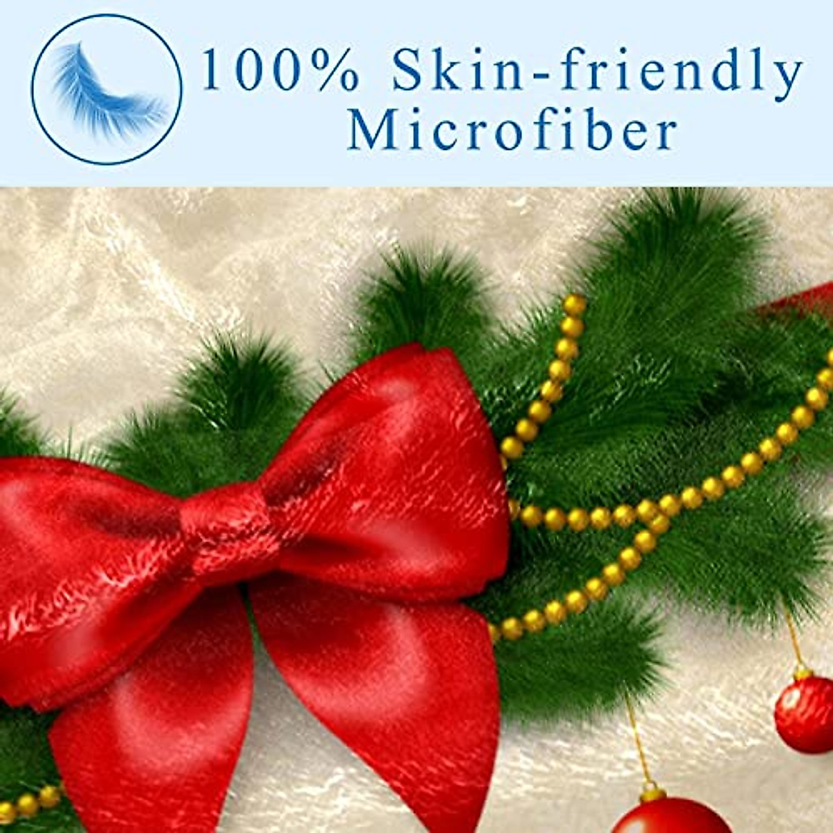 Merry Christmas Card with Red Bow Ribbon Prints Soft Warm Cozy Blanket Throw for Bed Couch Sofa Picnic Camping Beach, 150×100cm