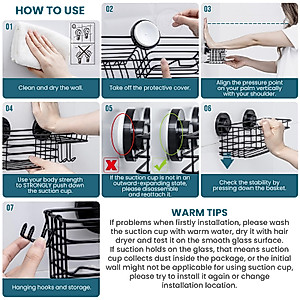 TAILI Shower Caddy Suction Cup with Hooks & Soap holder, Heavy Duty Bathroom Shower Organizer, No Drilling Shower Shelf for Inside Shower, Stainless Steel Black Shower holder organizer