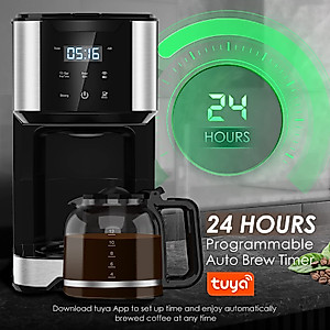 HOMOKUS 12 Cup WIFI Coffee Maker, Programmable Coffee Maker, Drip Coffee Machine Stainless Steel with Brew Strength Control, LCD Screen, Anti-Drip System