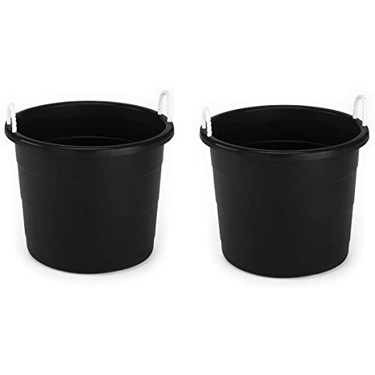 Homz Durable Plastic 17 Gallon Stackable Round Utility Storage Container Bucket Tub with Strong Nylon Rope Handle, Black (4 Pack)