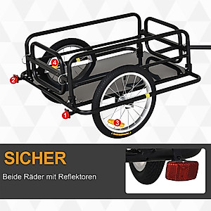 Aosom Wanderer Folding Bicycle Bike Cargo Storage Cart and Luggage Trailer with Hitch - Black