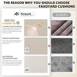 Favoyard Outdoor Loveseat Cushion Set 46 x 26 Inch Waterproof & 3-Year Fade Resistant Patio Furniture Cushions with Removable Cover, Ties and Hidden Zipper for Sofa Bench Couch pads Set of 3, Beige