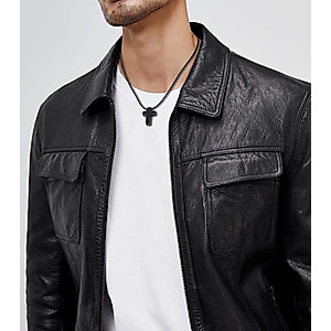 COAI Religious Jewelry Black Obsidian Stone Cross Pendant Necklace