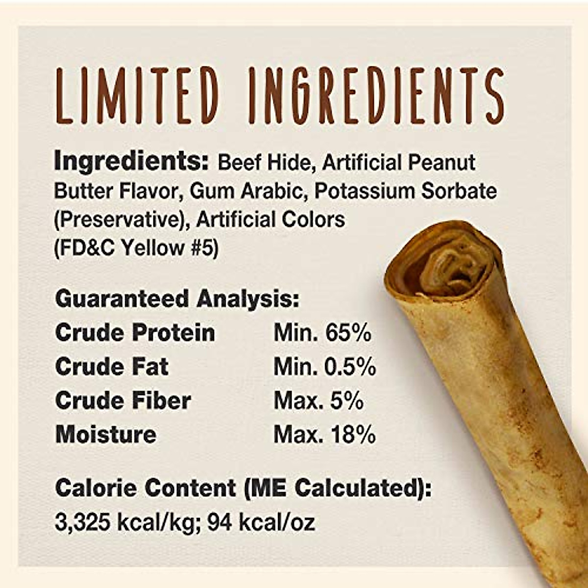 Cadet Premium Grade Beef Hide for Dogs, Long Lasting Rawhide Retriever Rolls, Single Ingredient Dog Chews, Peanut Butter Flavor, 10 Inch (4 Count)