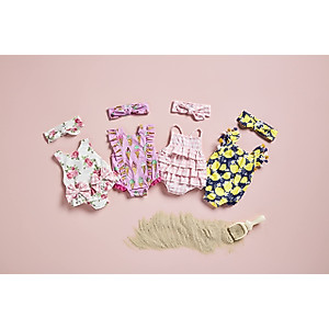 Mud Pie Girls Baby One Piece Swimsuit and Headband Set, Rose, 3-6 Months