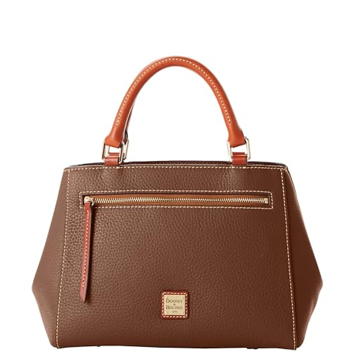 Dooney & Bourke Designer Handbags for Women, Pebble Grain Leather Small Satchel Bag with Crossbody Strap - Brown