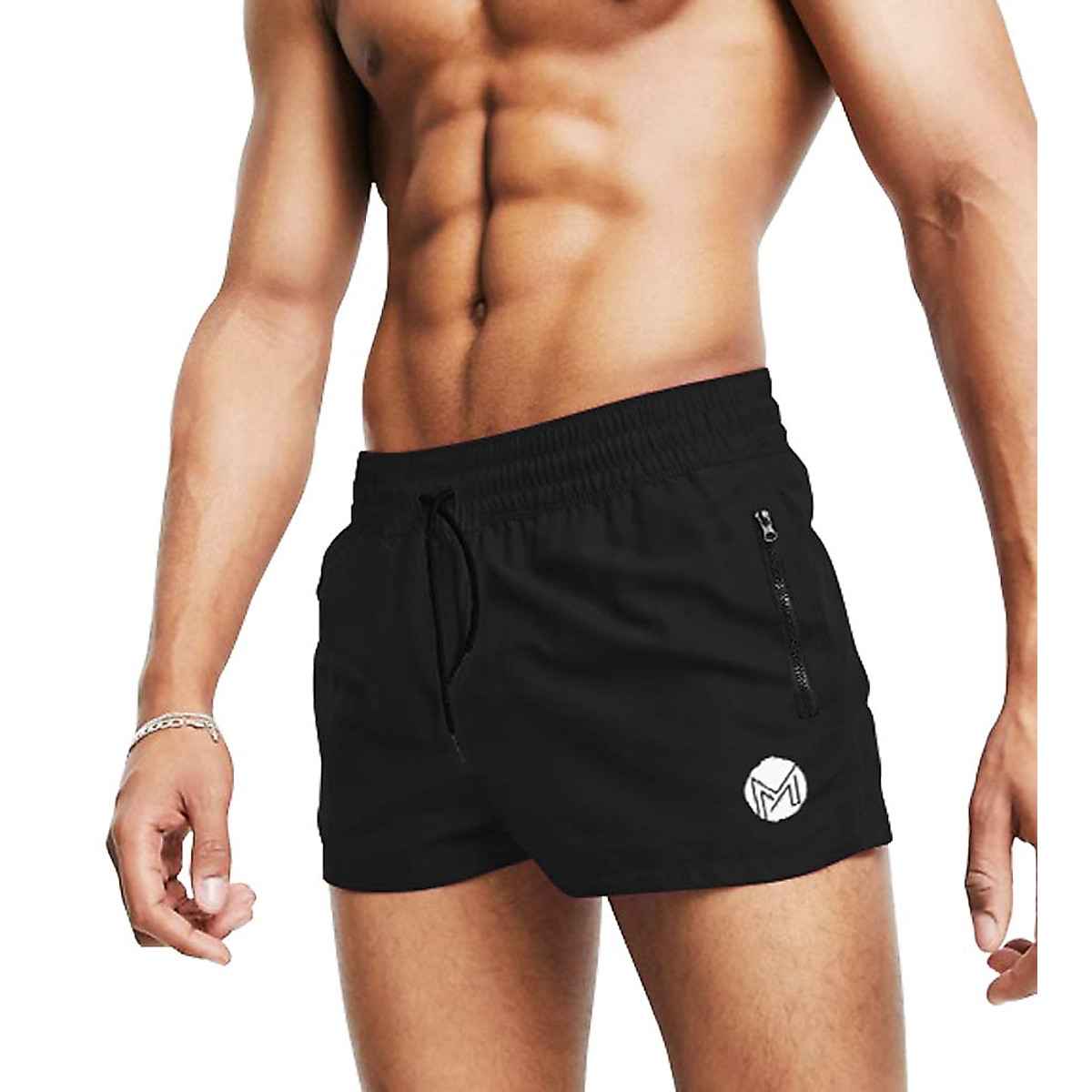 MICOZIFY Men's Gym Workout Shorts, 3" Bodybuilding Running Shorts, 3 inch Athletic Gym Shorts with Zipper Pockets Black