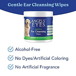 ANGELS' EYES Ear Cleansing Wipes for Dogs & Cats, Removes Dirt, Wax, Odor, Help Reduce Infections & Itching, No Artificial Colors or Fragrance, 100ct