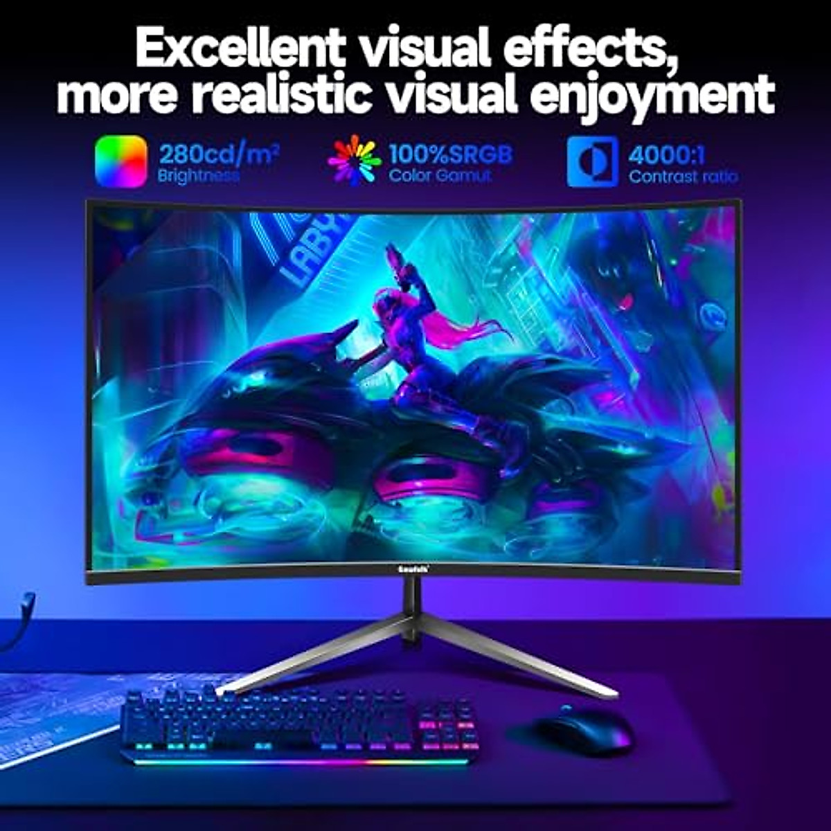 Gawfolk 32" Curved Computer Monitor, 144Hz 165Hz Gaming Display, Full HD 1080p Home Office Business PC Monitor, Ultra-Thin Zero Frame